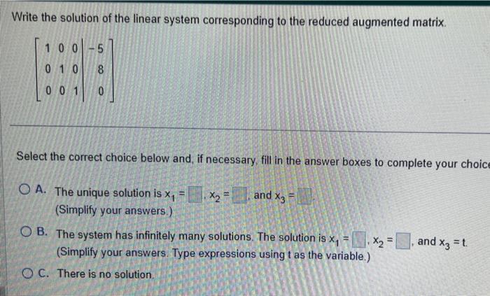 Solved Write the solution of the linear system corresponding | Chegg.com