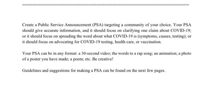 Create a Public Service Announcement (PSA) targeting | Chegg.com