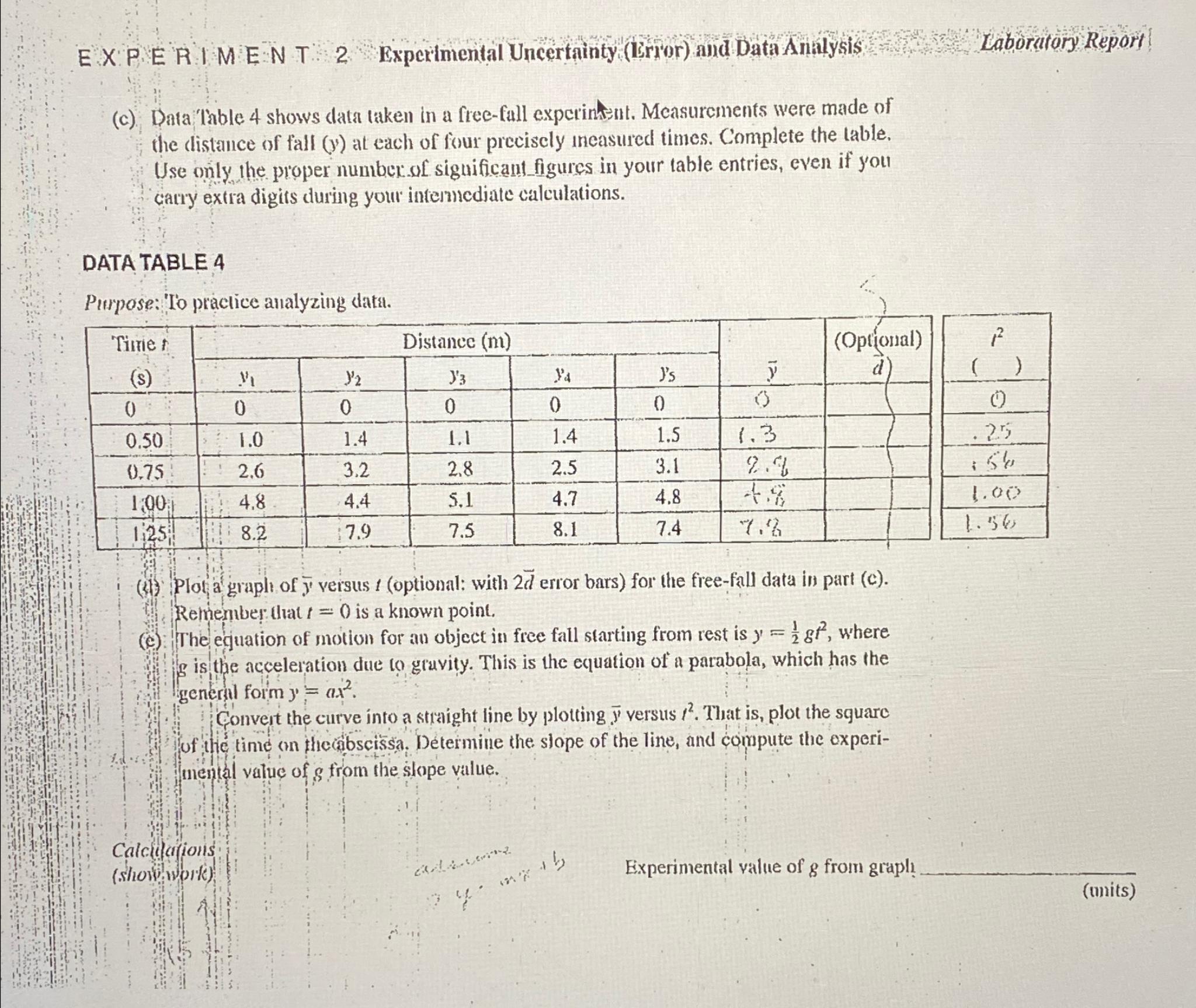 Solved ExPERMENT2 ﻿Experimental Uncertanty (Brior) ﻿and Data | Chegg.com