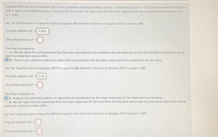 Solved Suppose the Total Sum of Squares (SST) for a | Chegg.com