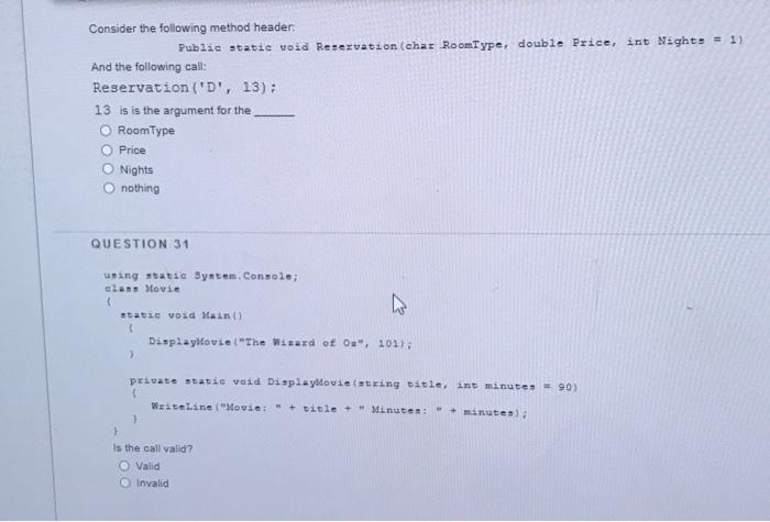 Solved Consider the following method header Public static | Chegg.com
