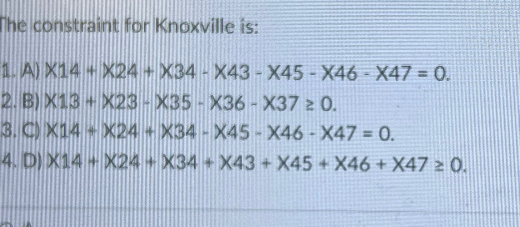 Solved The constraint for Knoxville | Chegg.com