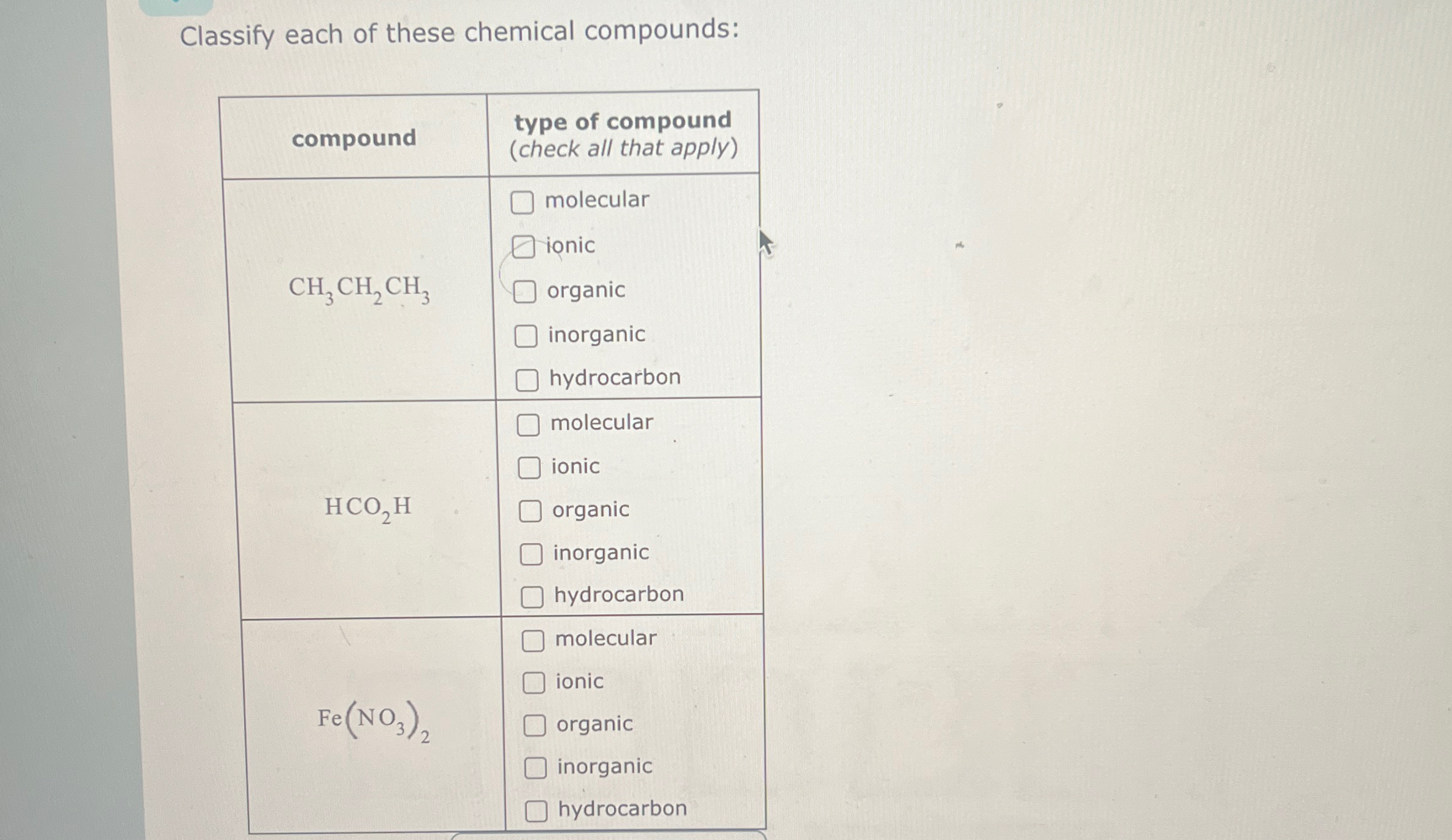Solved Classify each of these chemical | Chegg.com