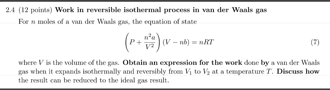 Solved 2.4 (12 points) Work in reversible isothermal process | Chegg.com