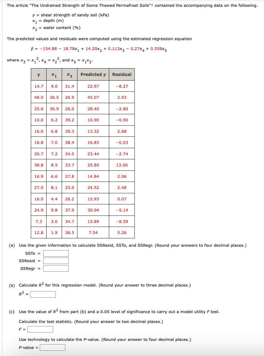 Solved The article "The Undrained Strength of Some Thawed | Chegg.com
