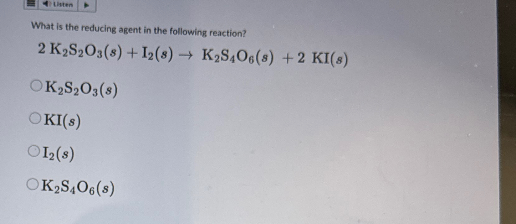 Solved What is the reducing agent in the following | Chegg.com