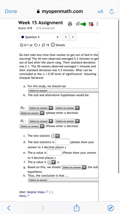 Solved Done myopenmath.com АА С Week 15 Assignment Score: | Chegg.com