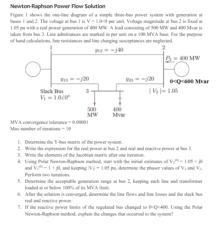 Solved Newton-Raphson Power Flow SolutionFigure 1 ﻿shows the | Chegg.com