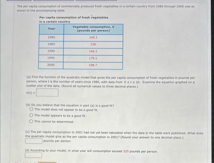 Solved The per capita consumption of commercially produced | Chegg.com