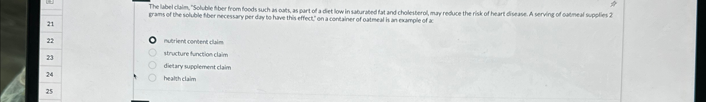 Solved The label claim, "Soluble fiber from foods such as | Chegg.com