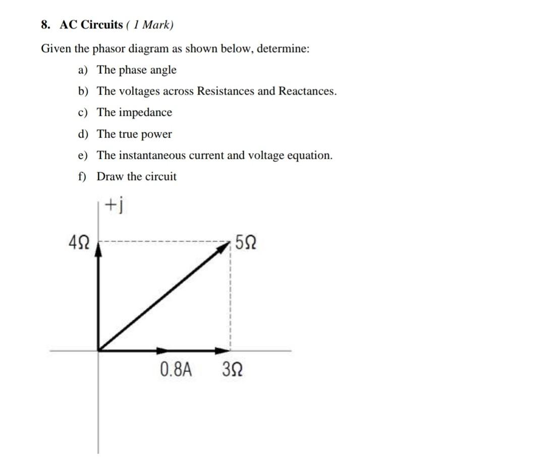 Solved 8. AC Circuits ( 1 Mark) Given the phasor diagram as | Chegg.com