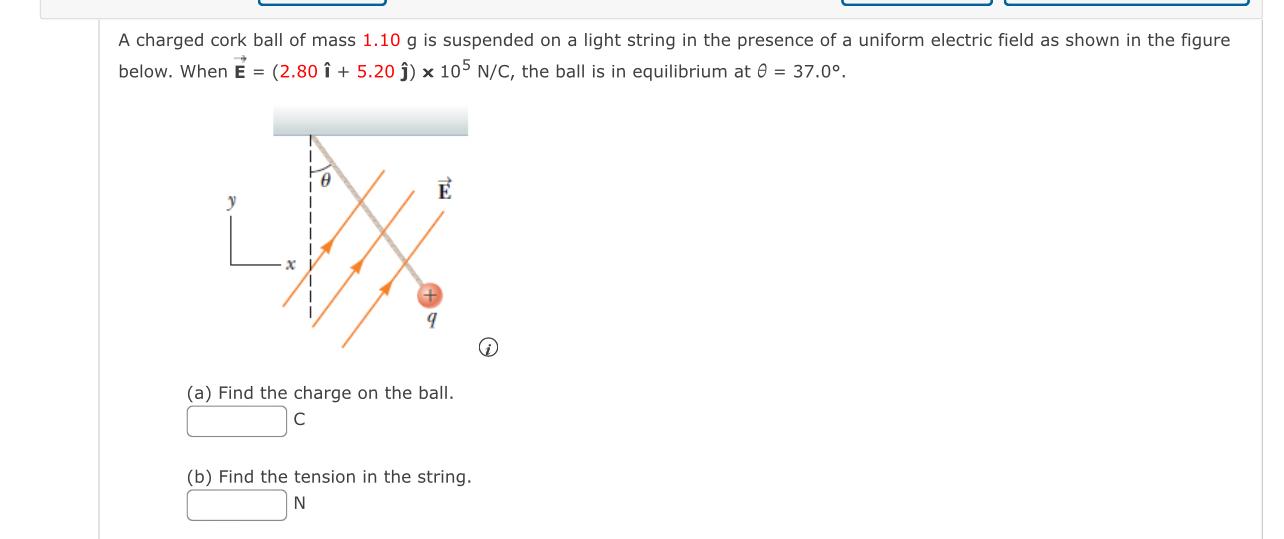 Solved A charged cork ball of mass 1.10g ﻿is suspended on a | Chegg.com