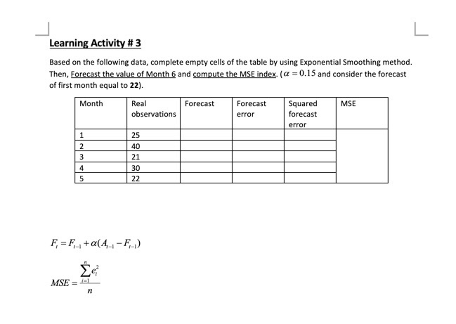 Solved L Learning Activity #3 Based on the following data, | Chegg.com
