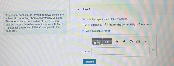Solved A spherical capacitor is formed from two concentric | Chegg.com