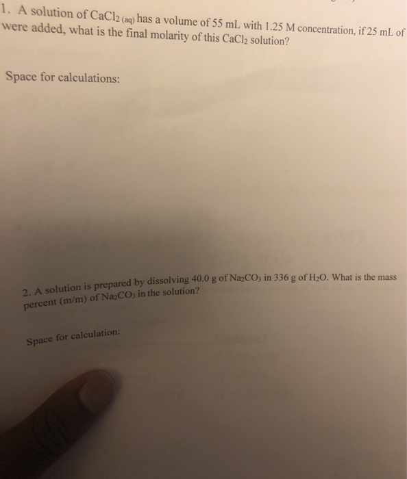 Solved 1. A solution of CaCl2 (aq) has a volume of 55 mL | Chegg.com