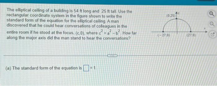 Solved The elliptical ceiling of a building is 54ft long and | Chegg.com