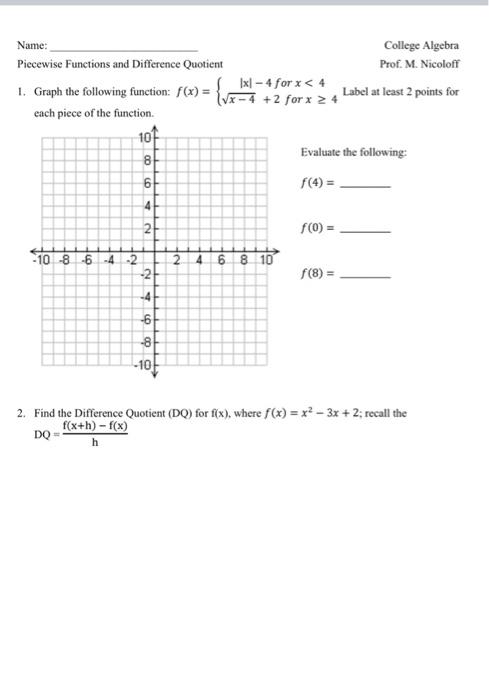 Solved 1. Graph the following function: f(x)={∣x∣−4 for | Chegg.com