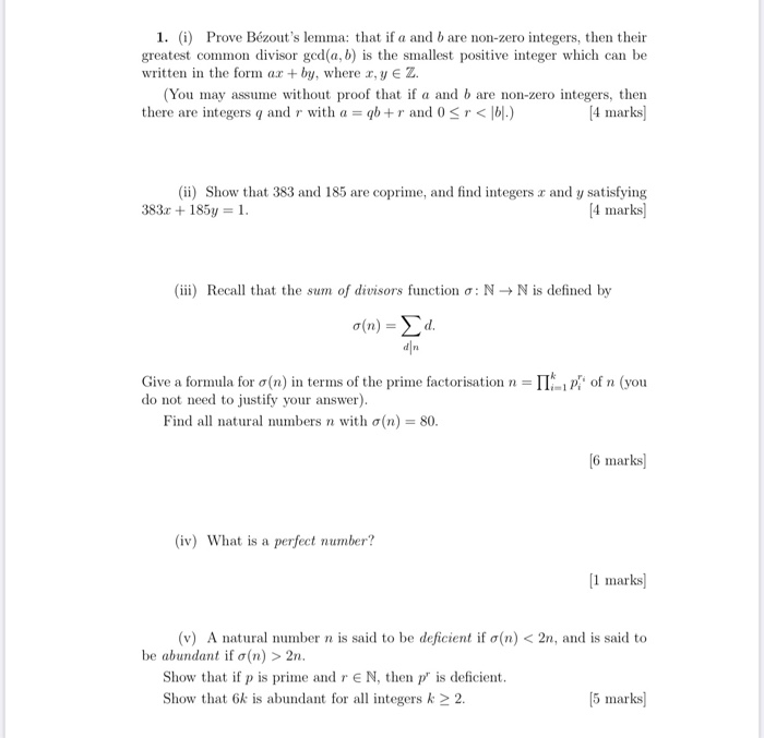 Solved 1. (i) Prove Bézout's lemma: that if a and b are | Chegg.com