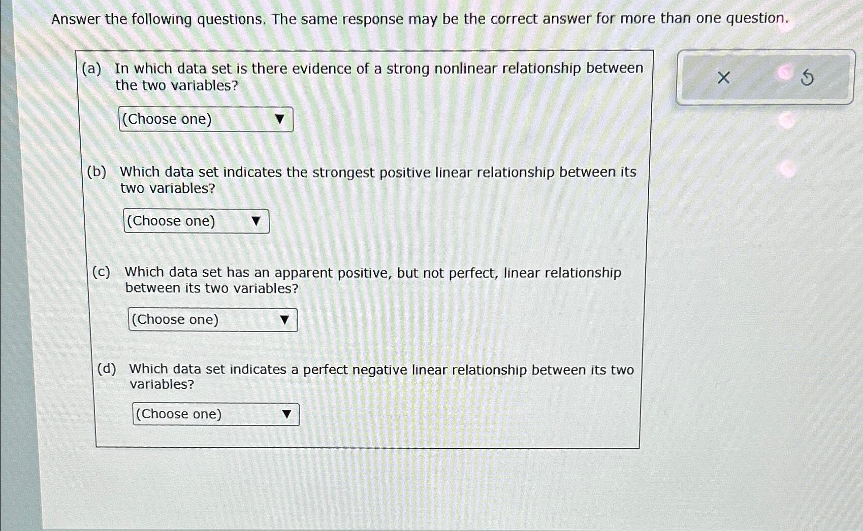 Below are four bivariate data sets and their scatter | Chegg.com