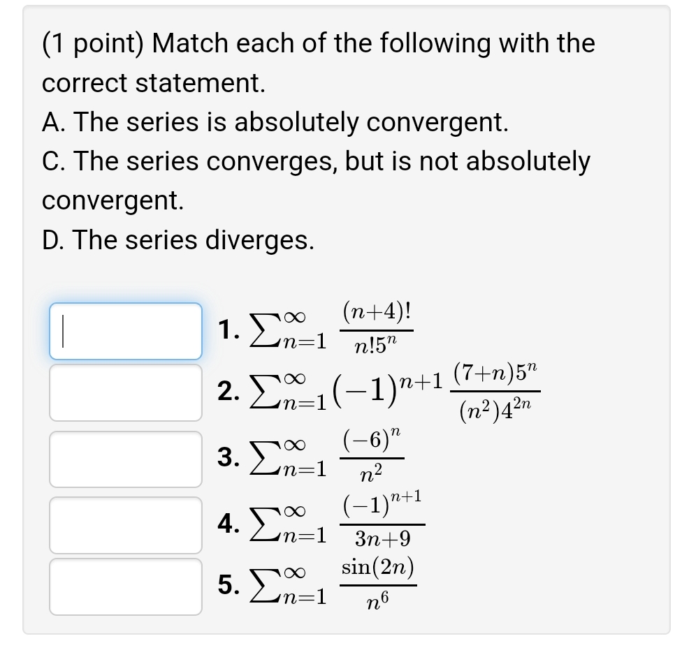 Solved (1 ﻿point) ﻿Match each of the following with the | Chegg.com