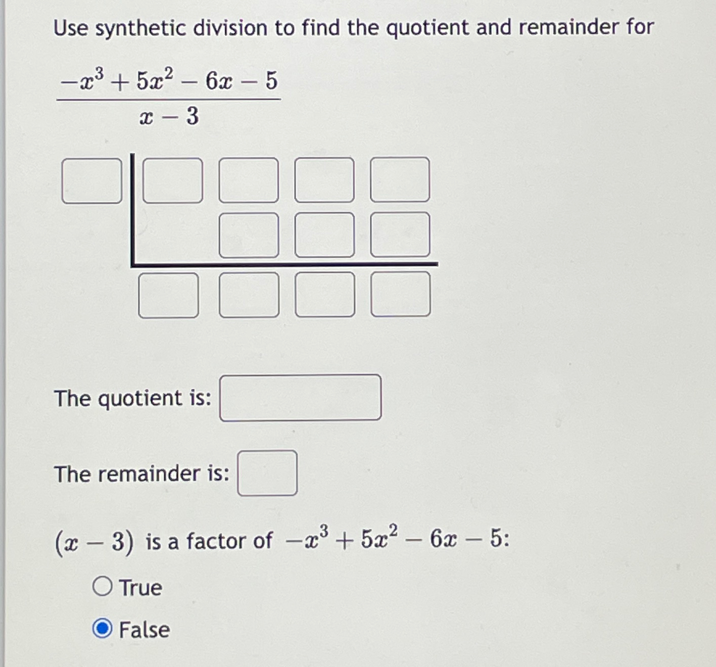 Solved Use synthetic division to find the quotient and | Chegg.com