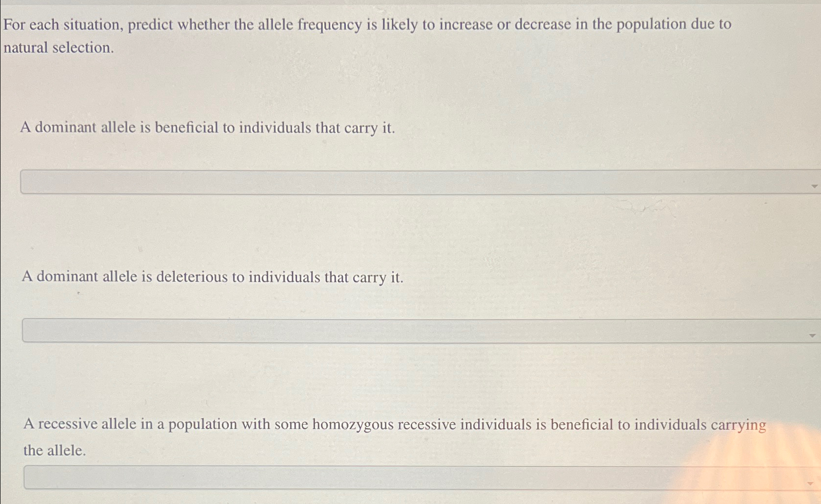 Solved For each situation, predict whether the allele | Chegg.com