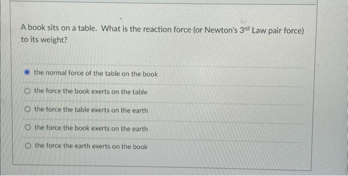 Solved A book sits on a table. What is the reaction force | Chegg.com