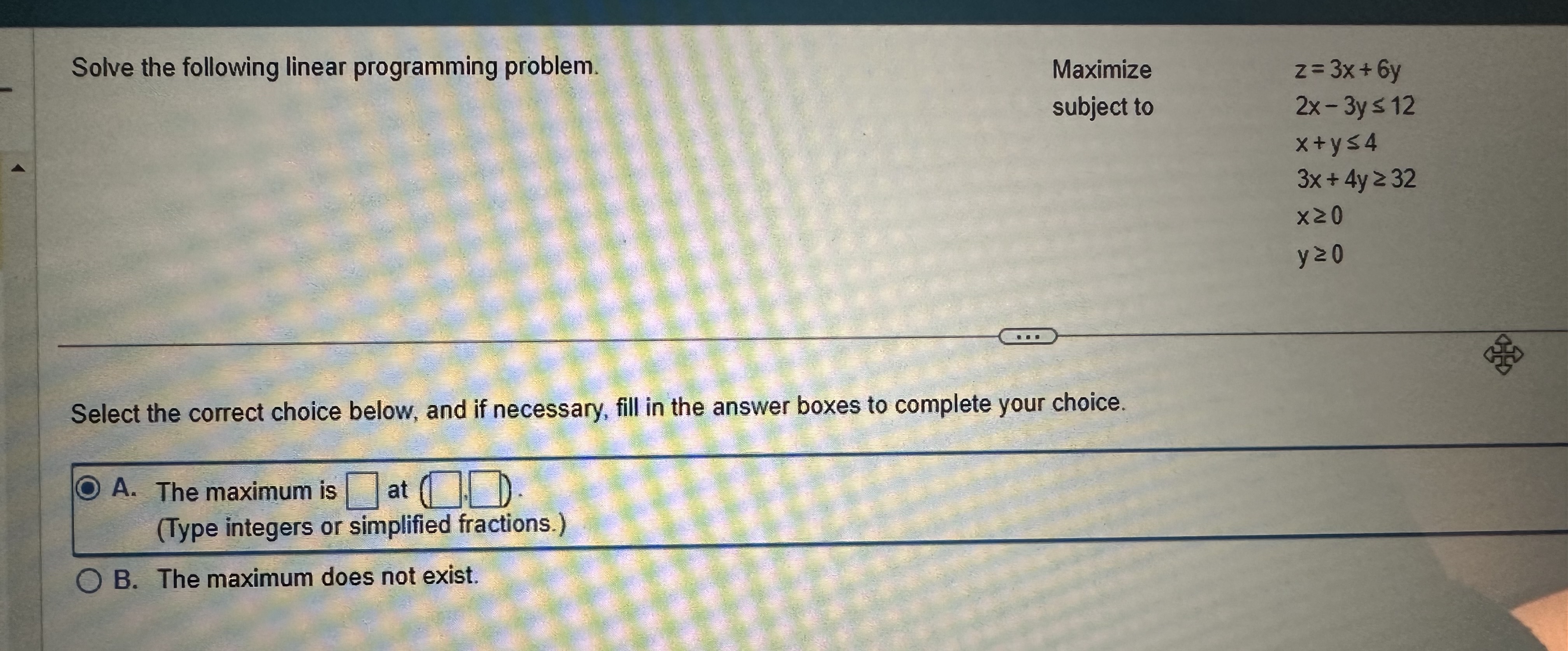 Solve the following linear programming problem. Solve | Chegg.com