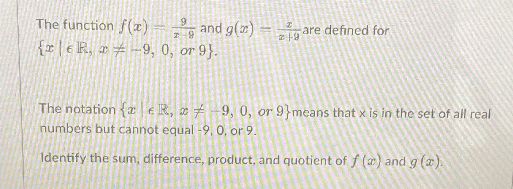 Solved The function f(x)=9x-9 ﻿and g(x)=xx+9 ﻿are defined | Chegg.com