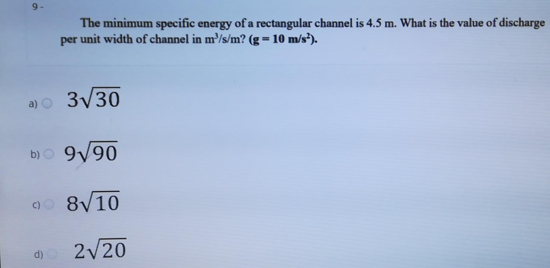 Solved 9- The minimum specific energy of a rectangular | Chegg.com