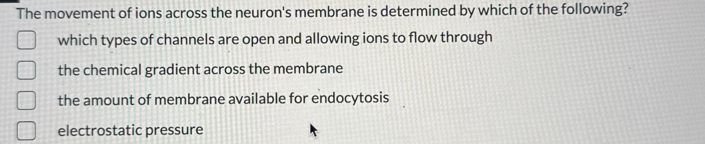 The movement of ions across the neuron's membrane is | Chegg.com