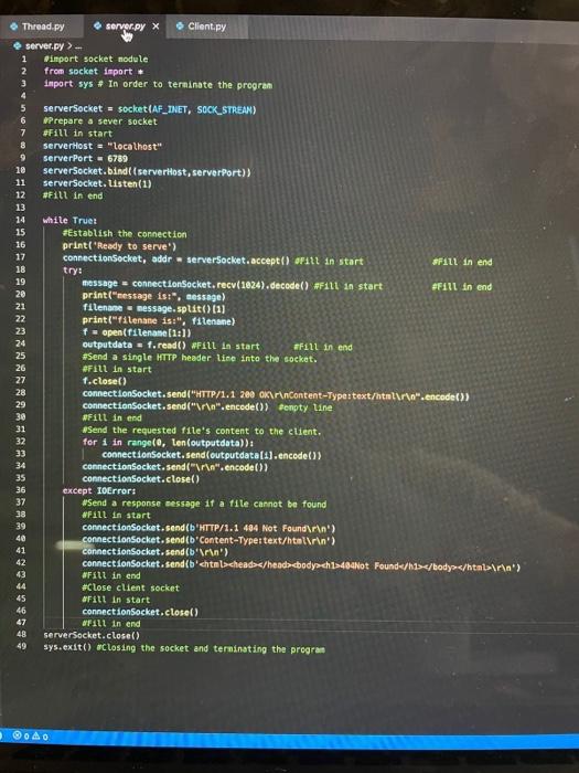 Solved Thread.py server.py X Client.py | Chegg.com