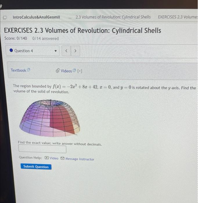 Solved EXERCISES 2.3 Volumes of Revolution: Cylindrical | Chegg.com