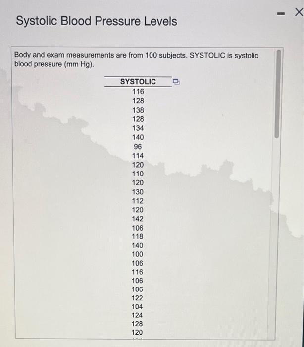 Solved Syssolic blood pressure loveis above 120 mmHg are | Chegg.com