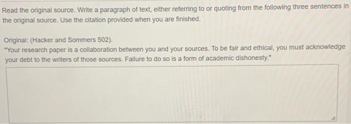 Read the original source. Write a paragraph of text, | Chegg.com