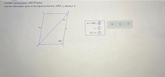 Solved Consider parallelogram ABCD below. Use the | Chegg.com