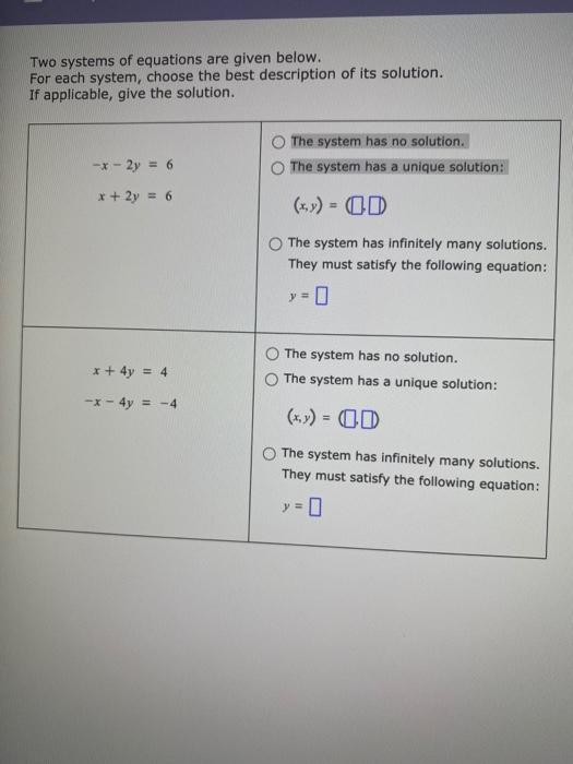 Solved Two systems of equations are given below. For each | Chegg.com