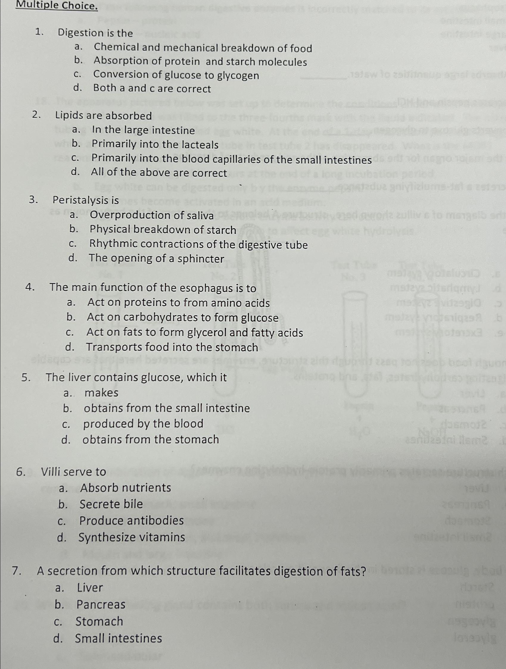 Solved Multiple Choice.Digestion is thea. ﻿Chemical and | Chegg.com