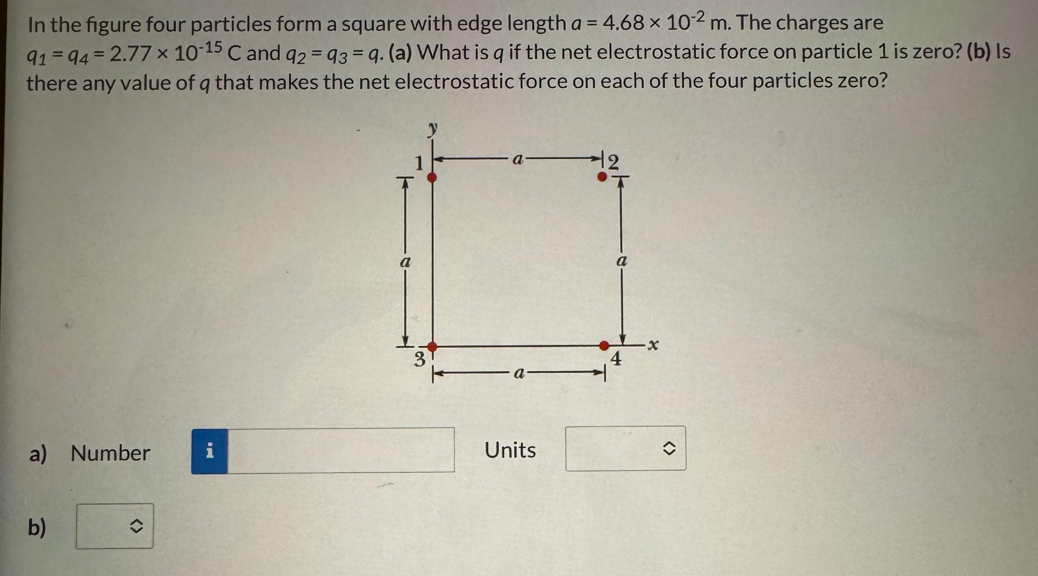 Solved In the figure four particles form a square with edge | Chegg.com