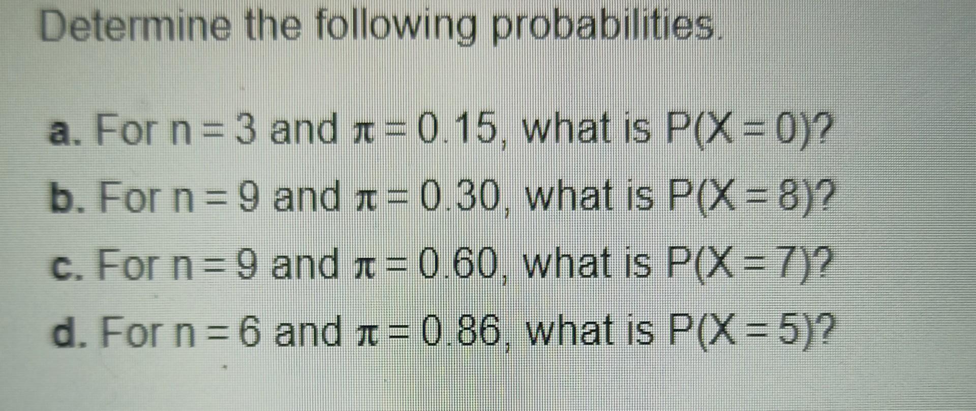 Solved Determine the following probabilities. a. For \\( n=3 | Chegg.com