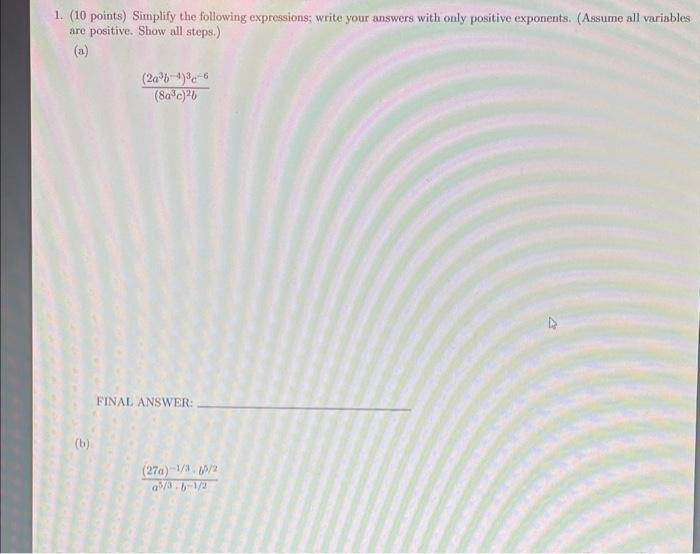 Solved 1. (10 points) Simplify the following expressions; | Chegg.com