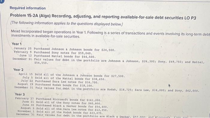 Solved Required information Problem 15-2A (Algo) Recording, | Chegg.com