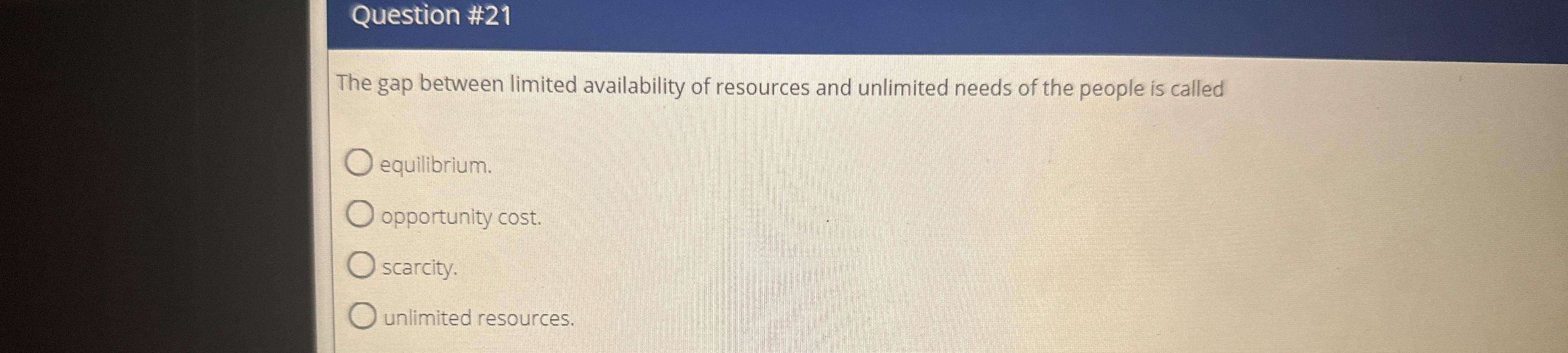 Solved Question #21The gap between limited availability of | Chegg.com
