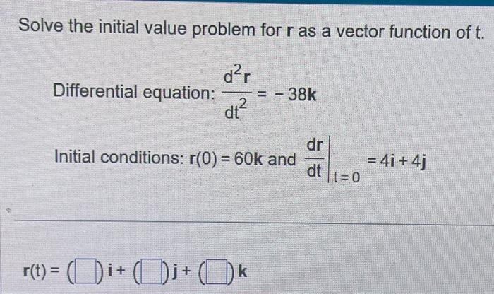 Solved Solve the initial value problem for r as a vector | Chegg.com