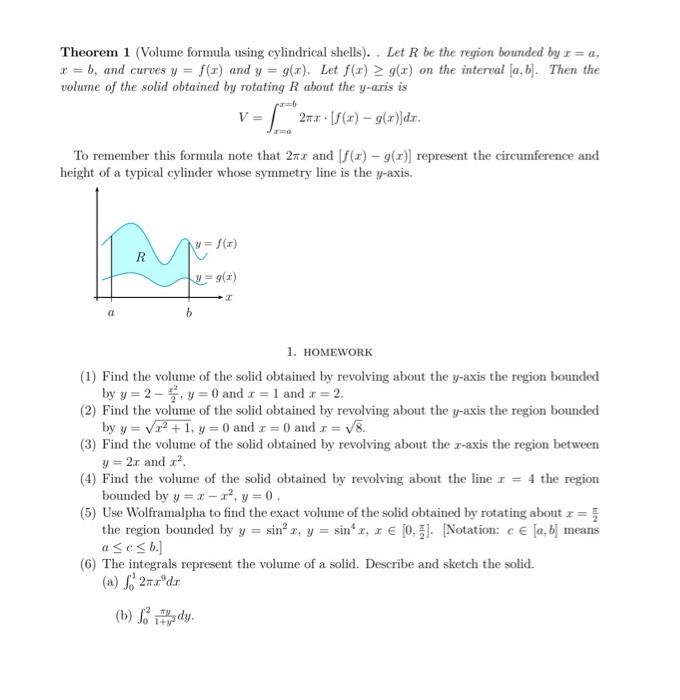 Solved Theorem 1 (Volume formula using cylindrical shells). | Chegg.com