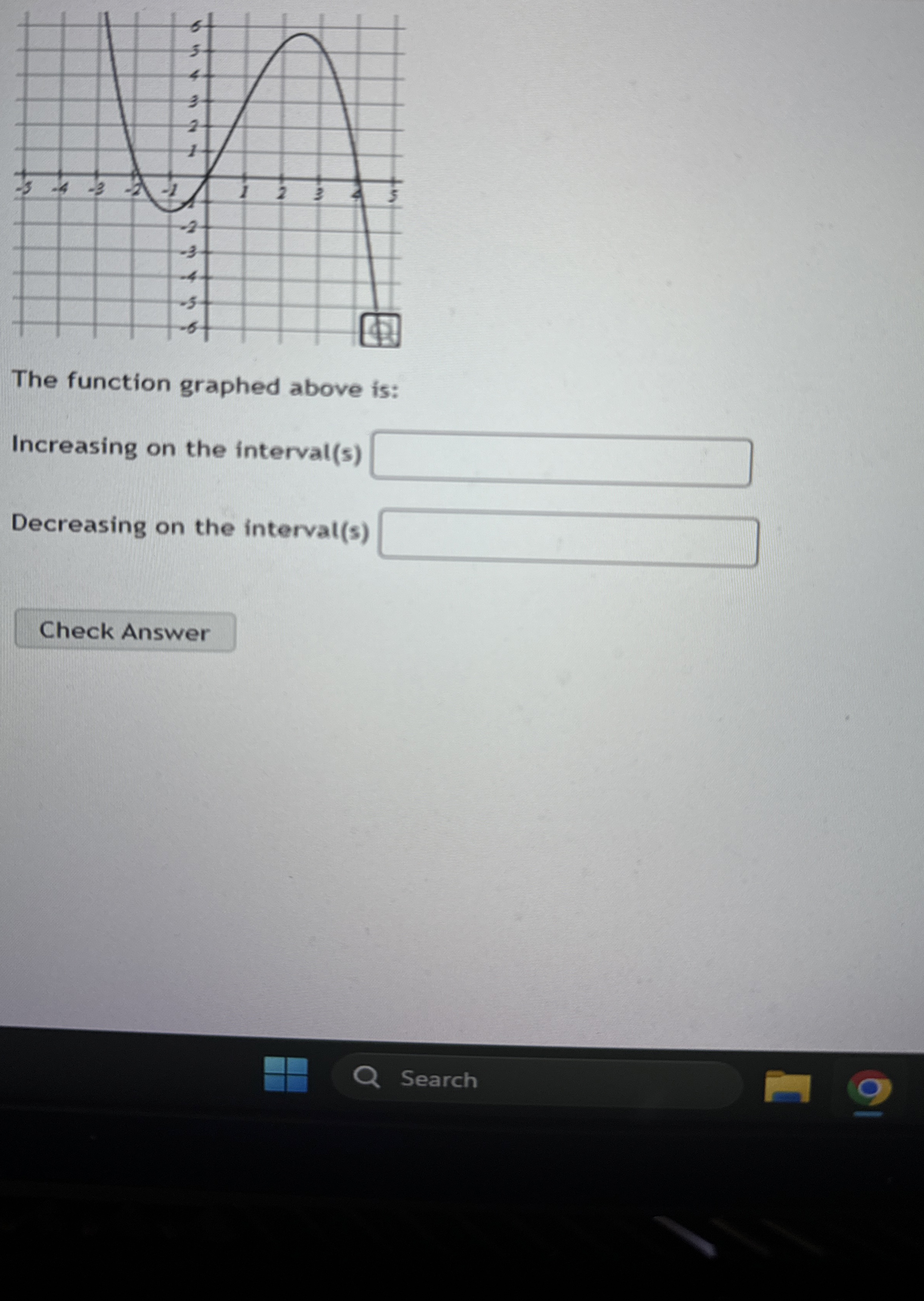 Solved The function graphed above is:Increasing on the | Chegg.com