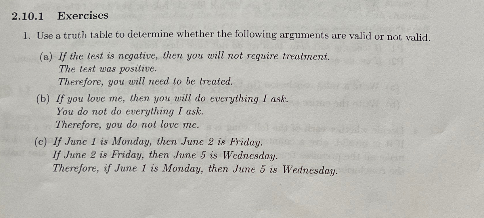 Solved 2.10.1 ﻿ExercisesUse a truth table to determine | Chegg.com