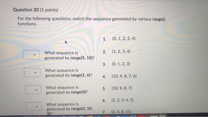 Solved Question 20 (5 points) For the following questions, | Chegg.com