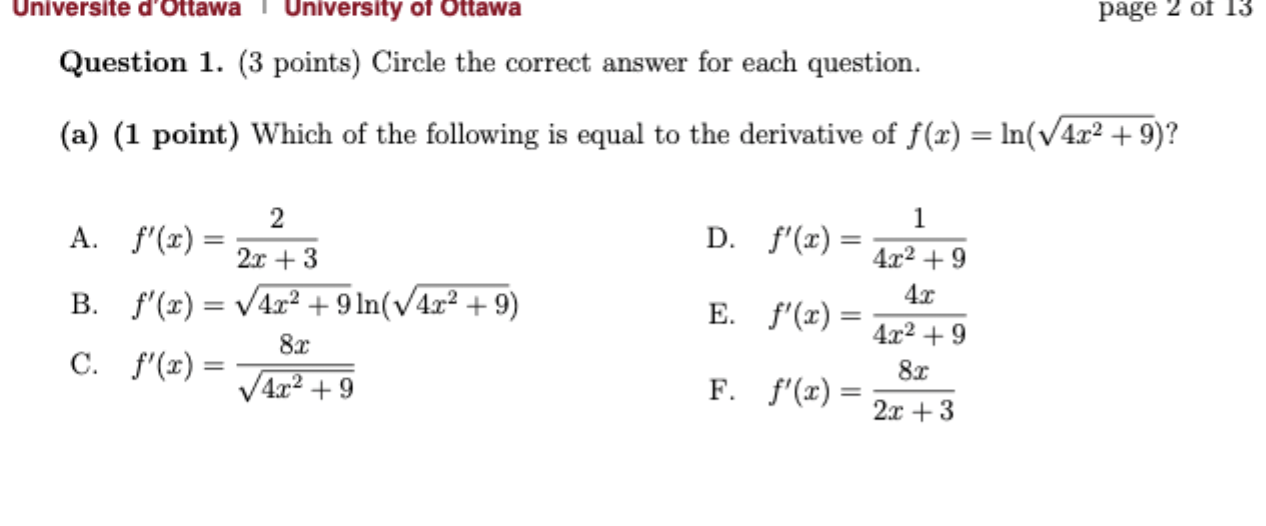 Solved Question 1. (3 ﻿points) ﻿Circle the correct answer | Chegg.com