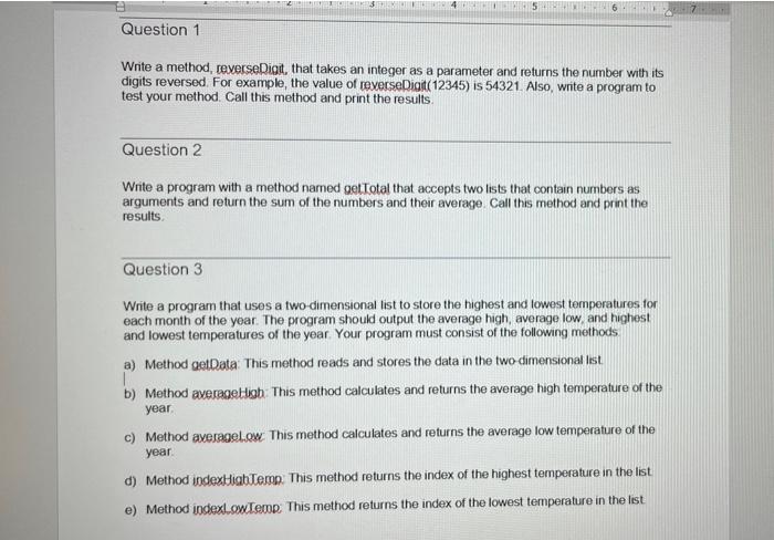 Solved 45 Question 1 Write a method, reverse Digit, that | Chegg.com